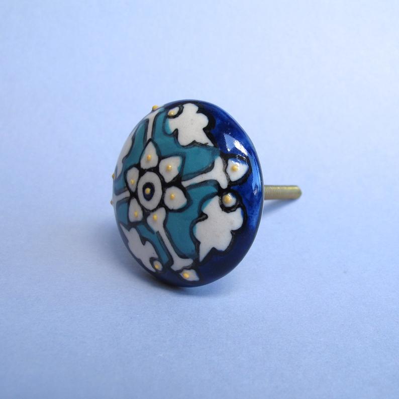 Hand-Painted Blue Knob - Hooks & Knobs