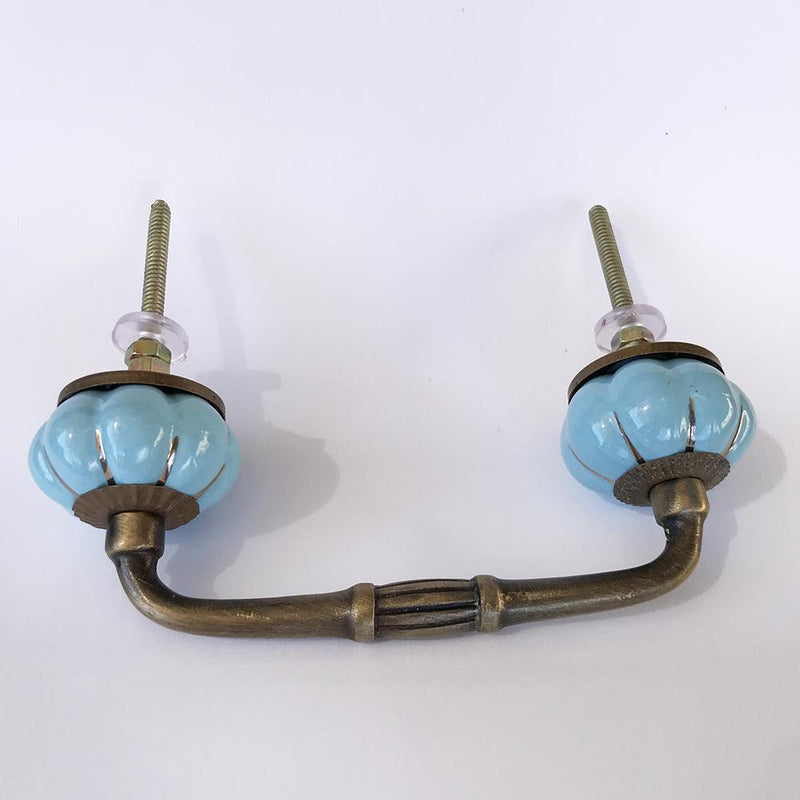 Marigold Blue and Brass Dresser Handle - Hooks & Knobs