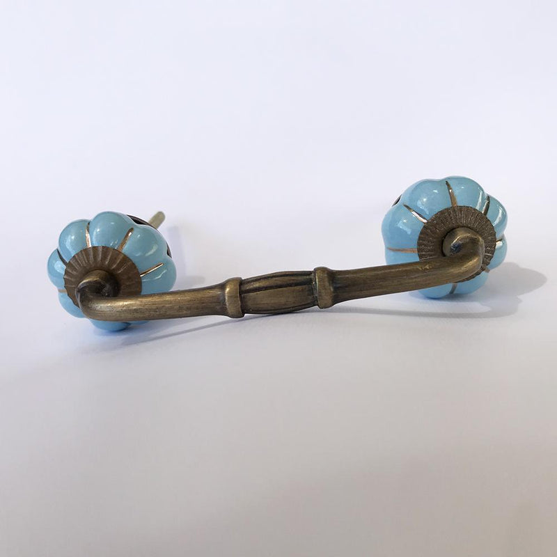Marigold Blue and Brass Dresser Handle - Hooks & Knobs