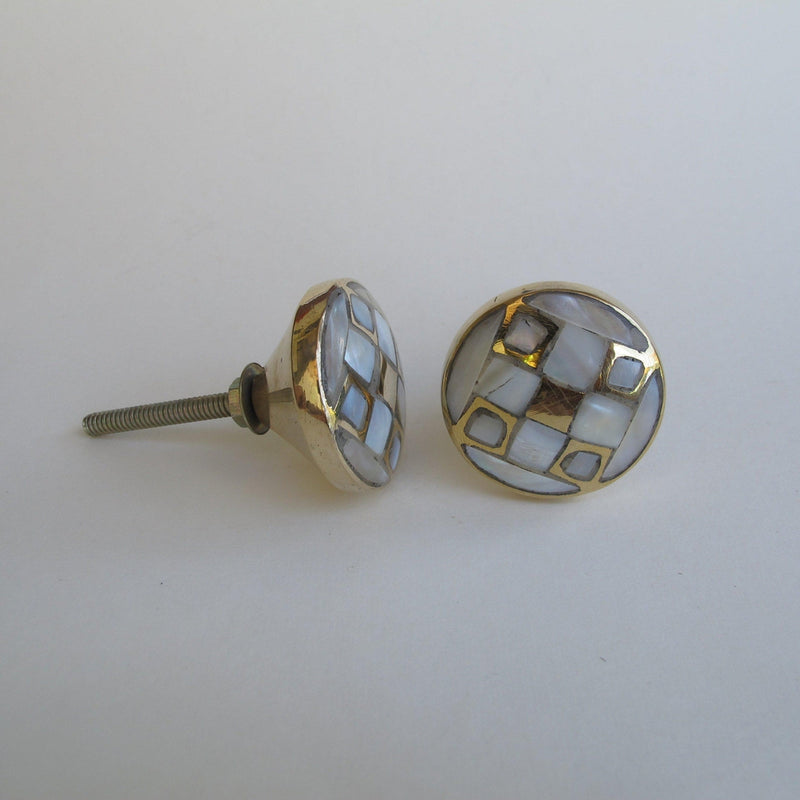 Checkered Mother of Pearl Drawer Pulls & Cabinet Knobs - Hooks & Knobs