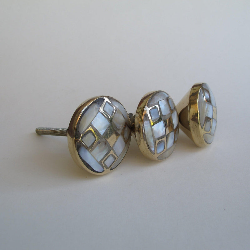 Checkered Mother of Pearl Drawer Pulls & Cabinet Knobs - Hooks & Knobs